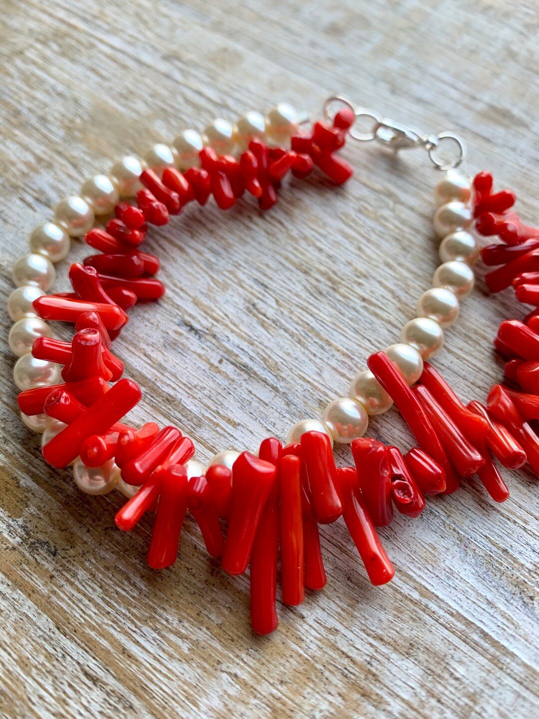 Coral Bracelet Red Coral Bracelet Dyed Coral Bracelet Pearl Gift - Etsy