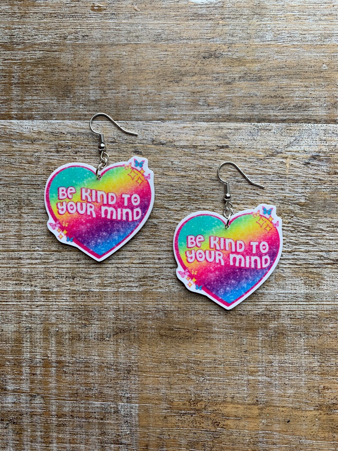 Self Love Earrings Mental Health Millennial Heart Resin Pink Mental ...