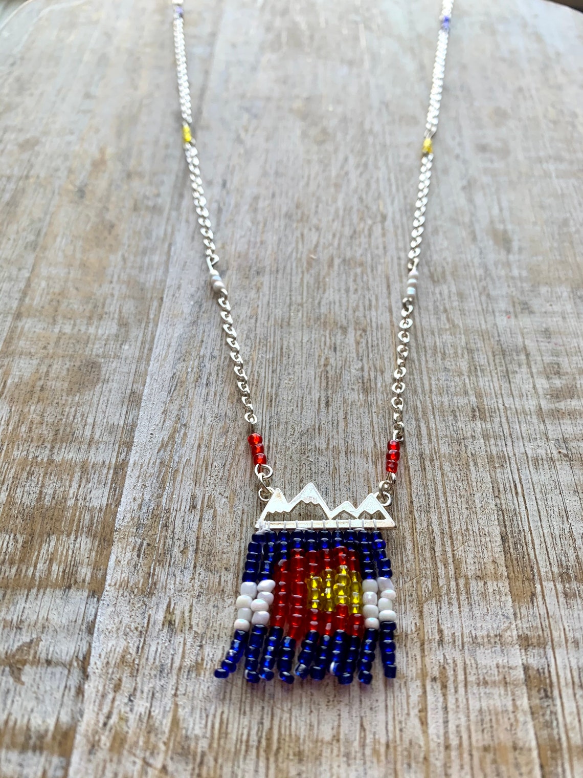 Colorado Flag Mountain Beaded Fringe Necklace Denver/colorado Love ...