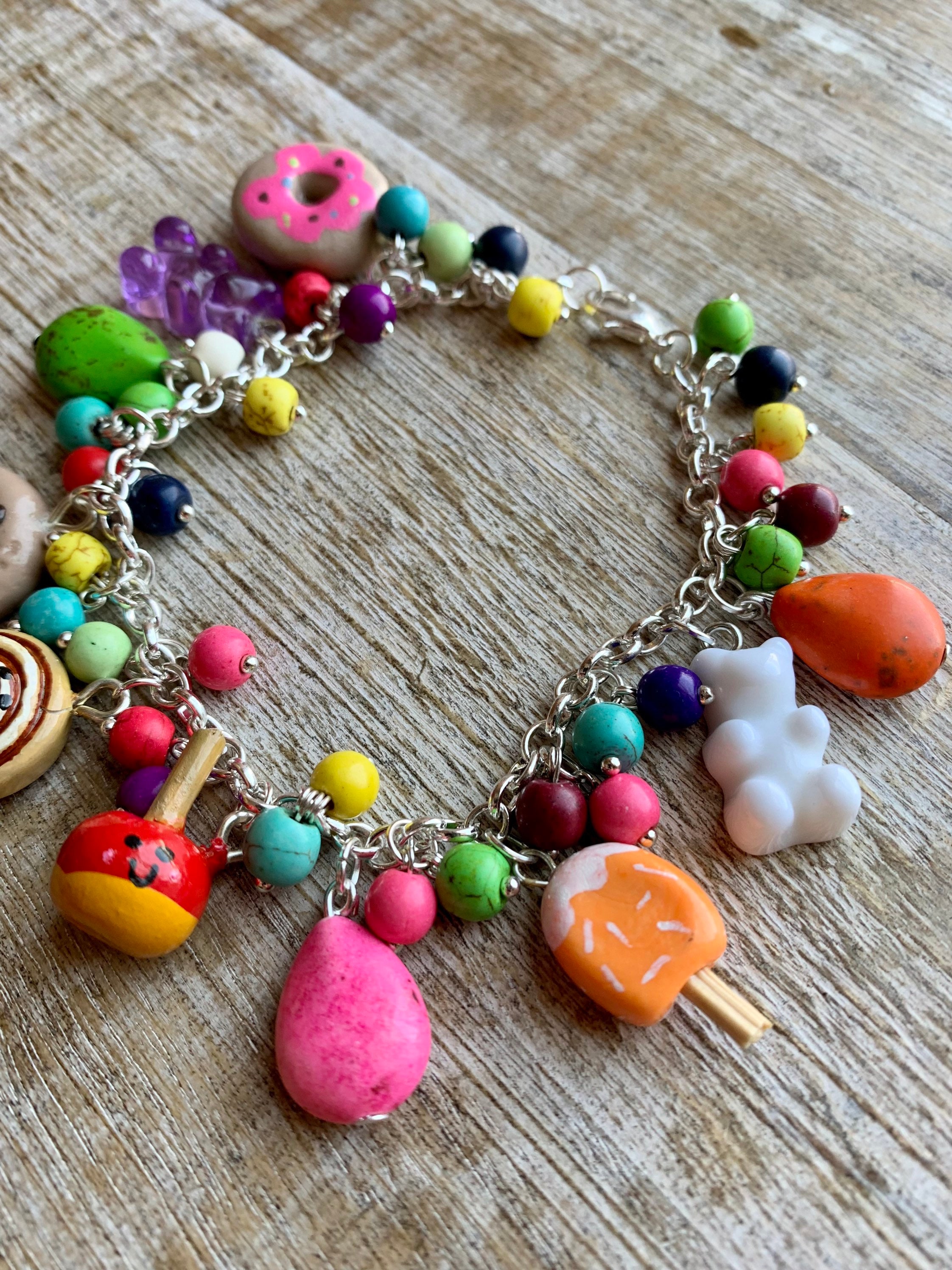 Kawaii Food Charm Bracelet Donut Junk Food Bracelet Clay Charm Bracelet ...
