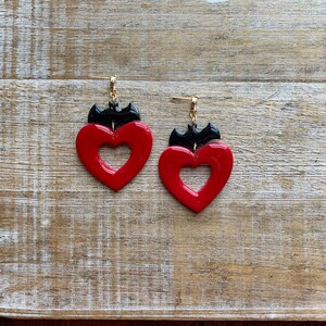 Gothic Heart Bat Earrings Gothic Valentines Style Earrings Red Art Deco ...