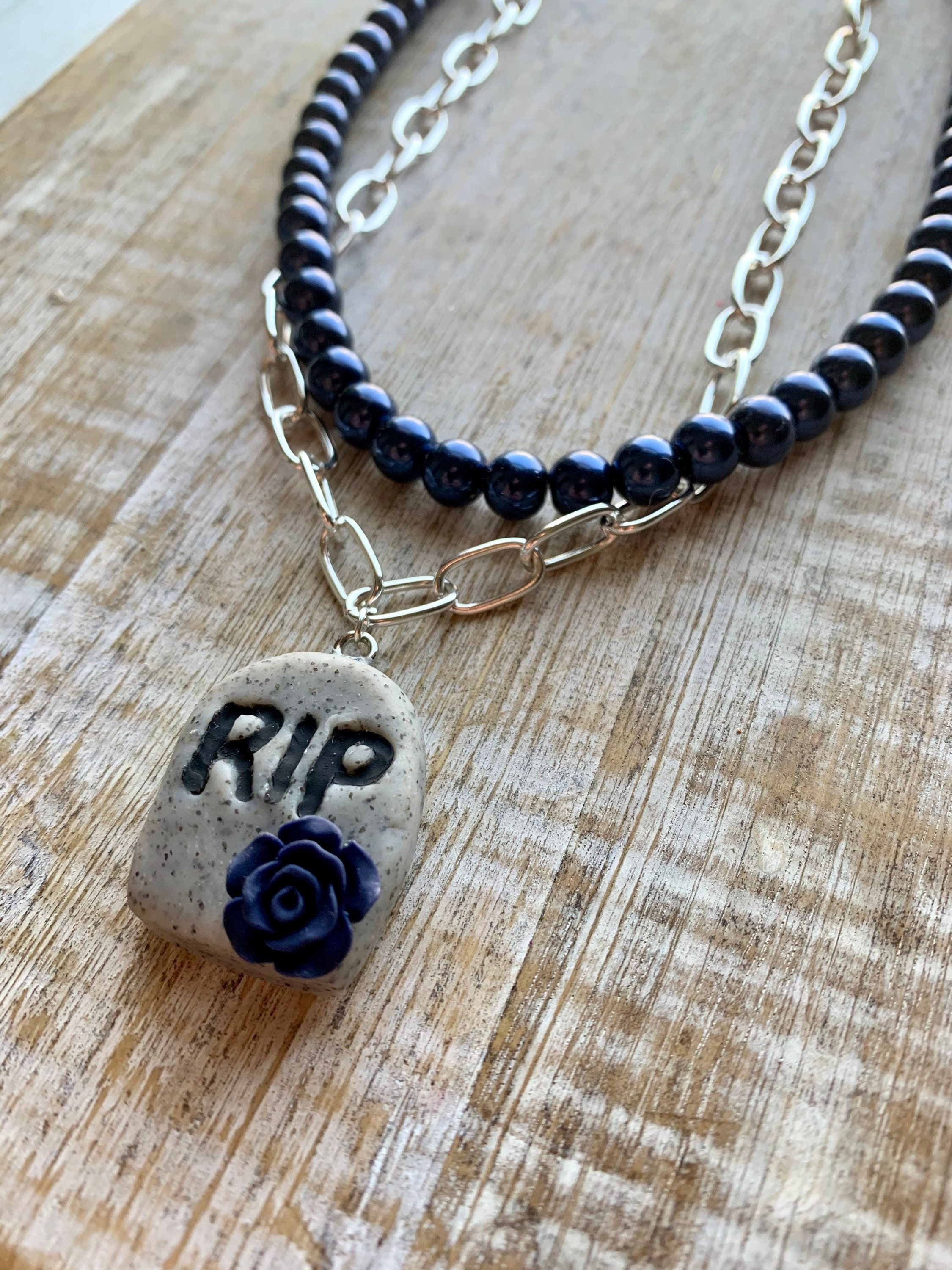 Gothic RIP Rest in Peace Tombstone Necklace Blue Navy Death | Etsy
