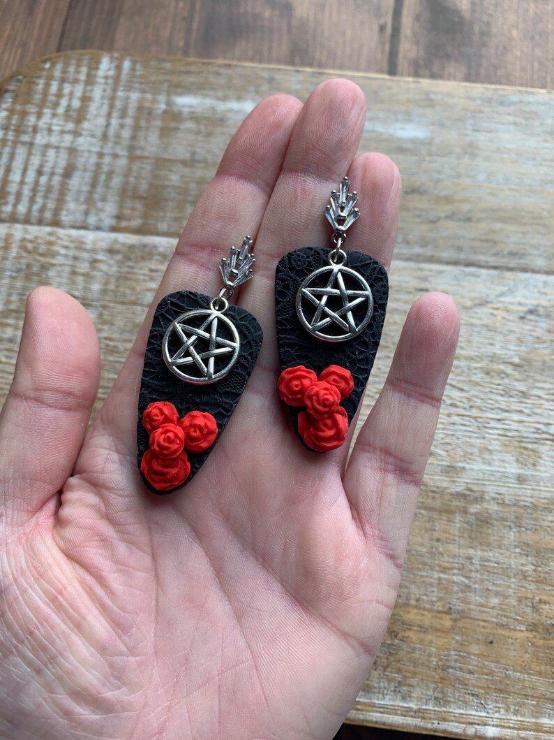 Gothic Coffin Earrings Teardrop Lace Horror Earrings Rose Earrings ...