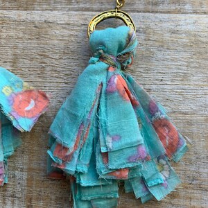 Upcycled Keychain Recycled Keychains Blue Cotton Keychain Large ...