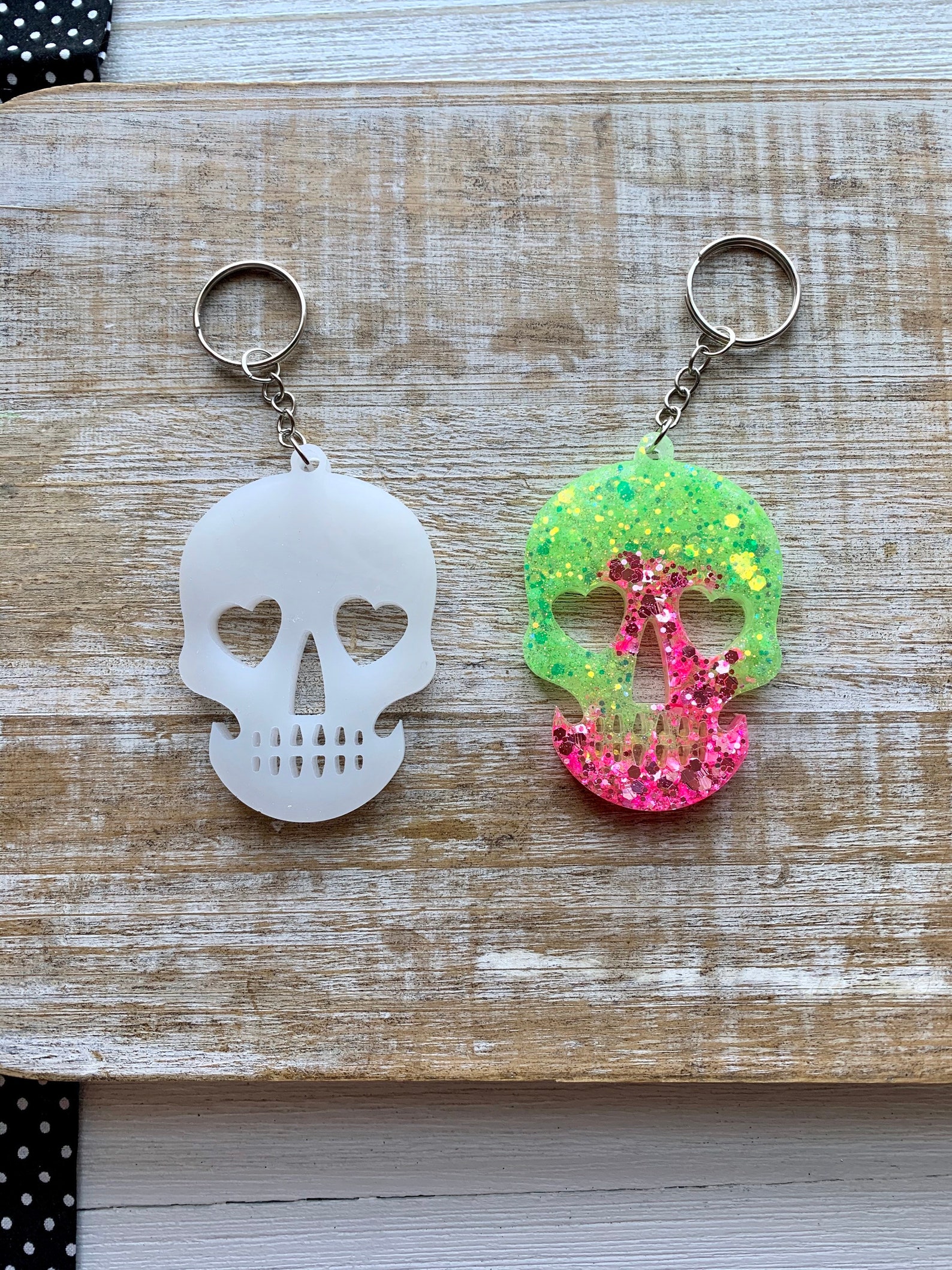 Skull Keychain Sugar Skull Keychain Sugar Skull Resin Skull - Etsy