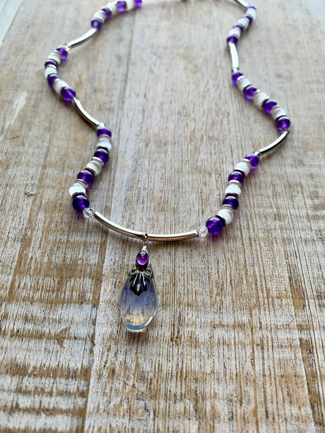 Amethist ketting opaliet paarse edelsteen Russische amethist hanger ...