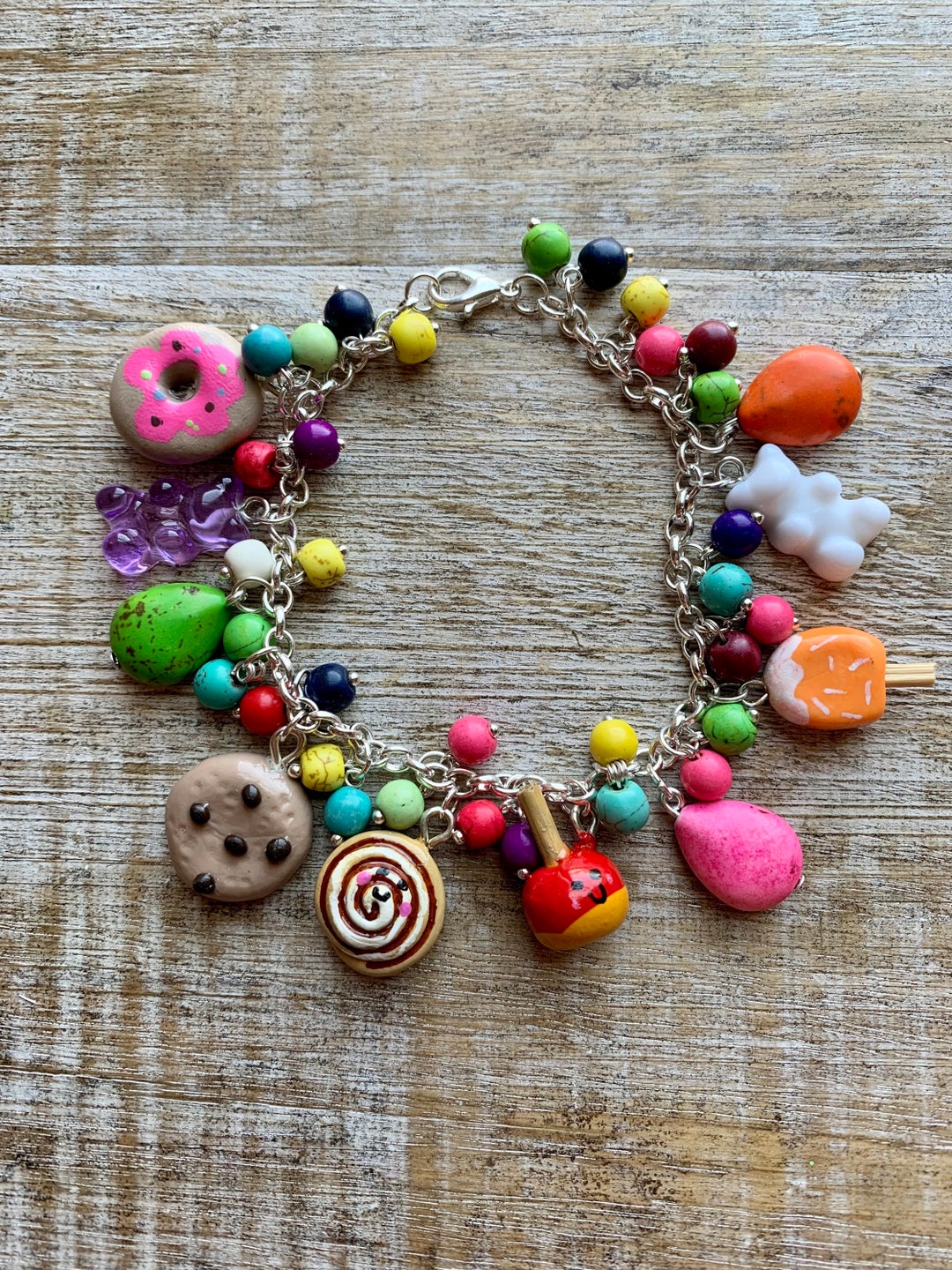 Kawaii Food Charm Bracelet Donut Junk Food Bracelet Clay Charm Bracelet ...