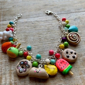 Kawaii Food Charm Bracelet Donut Junk Food Bracelet Clay Charm Bracelet ...