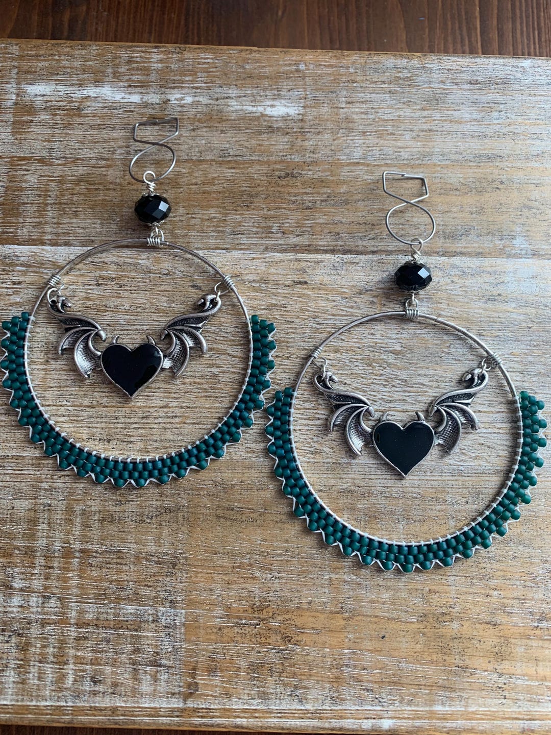 Matte Teal Gothic Statement Hoop Tunnel Gauge Earrings Silver Tone ...