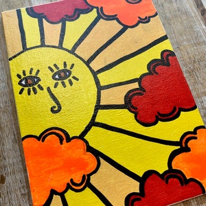 Trippy Sun Painting Acrylic Mod Painting Sun With Eyes Paint Marker Art ...