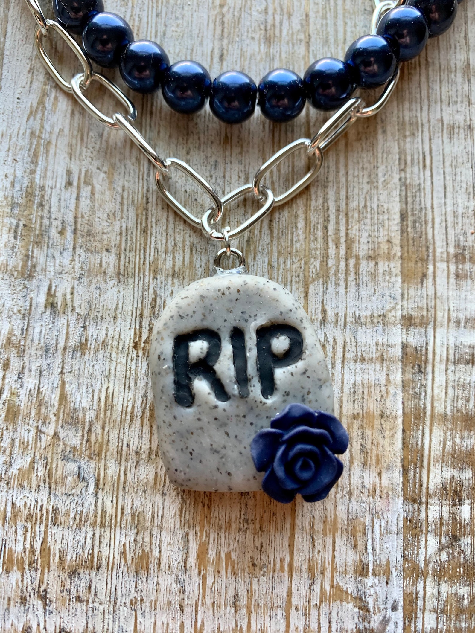 Gothic RIP Rest in Peace Tombstone Necklace Blue Navy Death | Etsy