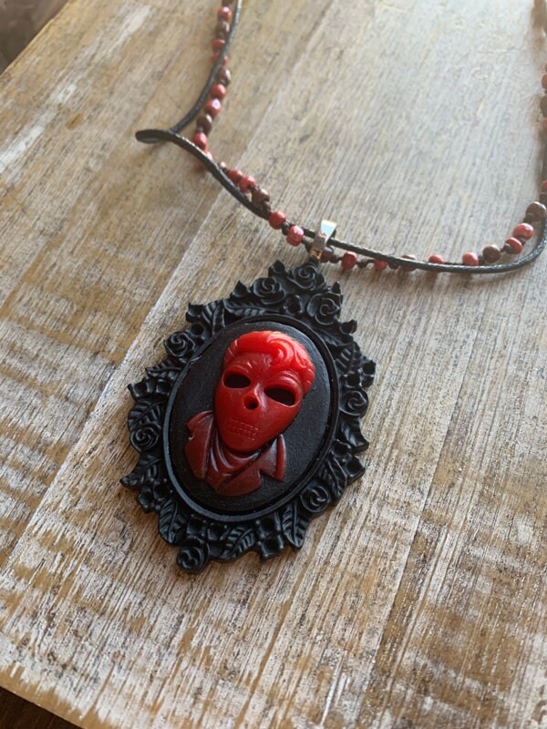 Halloween Cameo Necklace Black Red Cameo Skeleton Skull Black Skeleton ...