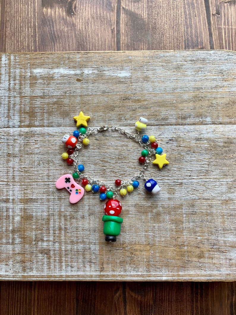 Video Game Charm Bracelet Gamer Bracelet Clay Charm Bracelet Video Game ...