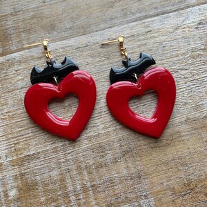 Gothic Heart Bat Earrings Gothic Valentines Style Earrings Red Art Deco ...