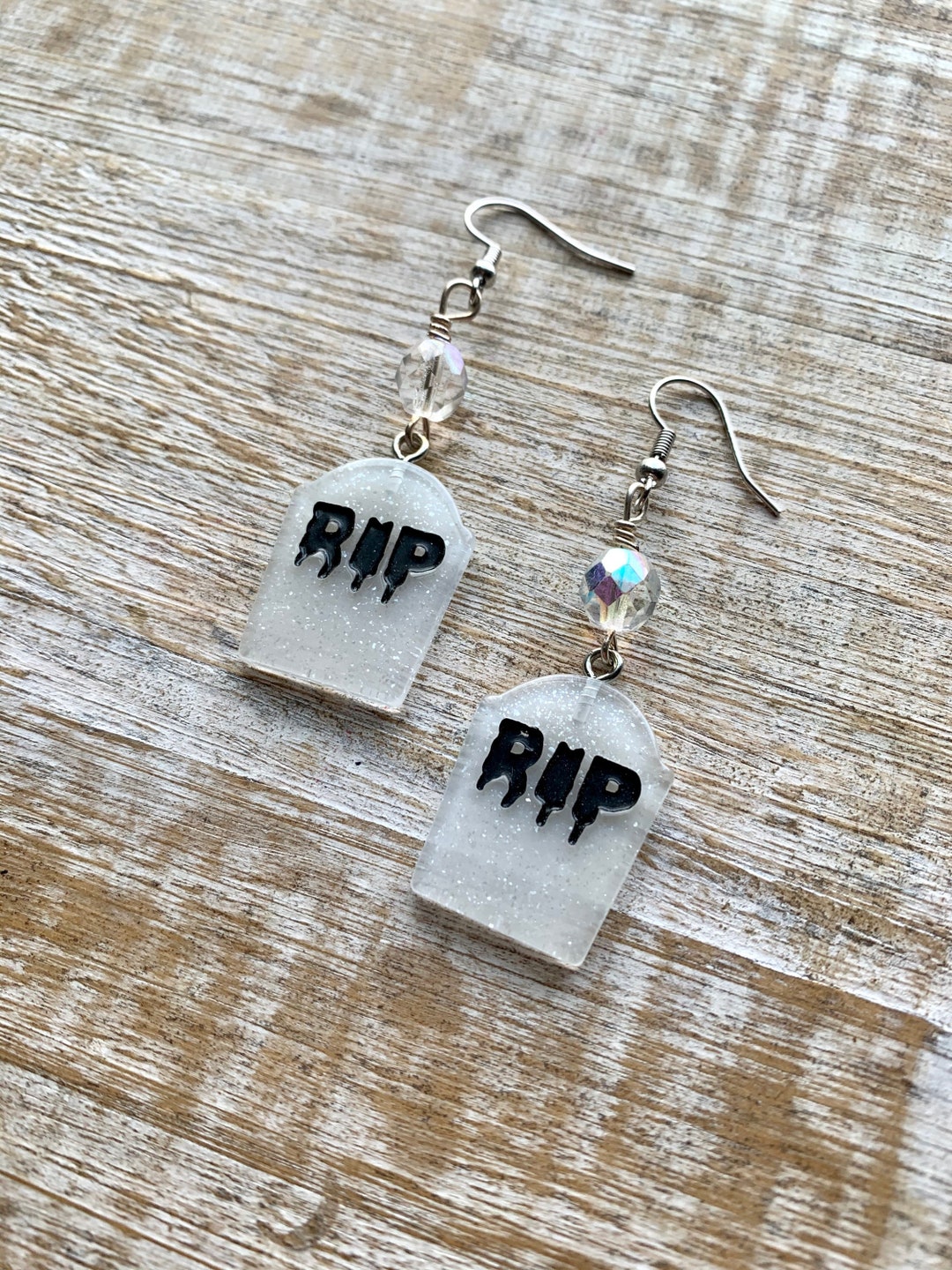 Pastel Goth Kawaii RIP Tombstone Earrings Macabre White Clear Creepy ...