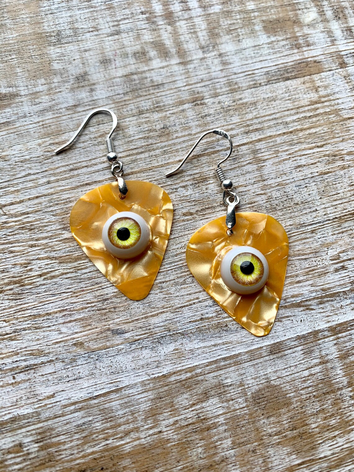 Eyeball Guitar Pick Earrings Gold Eye Guitar Earrings Oddity - Etsy