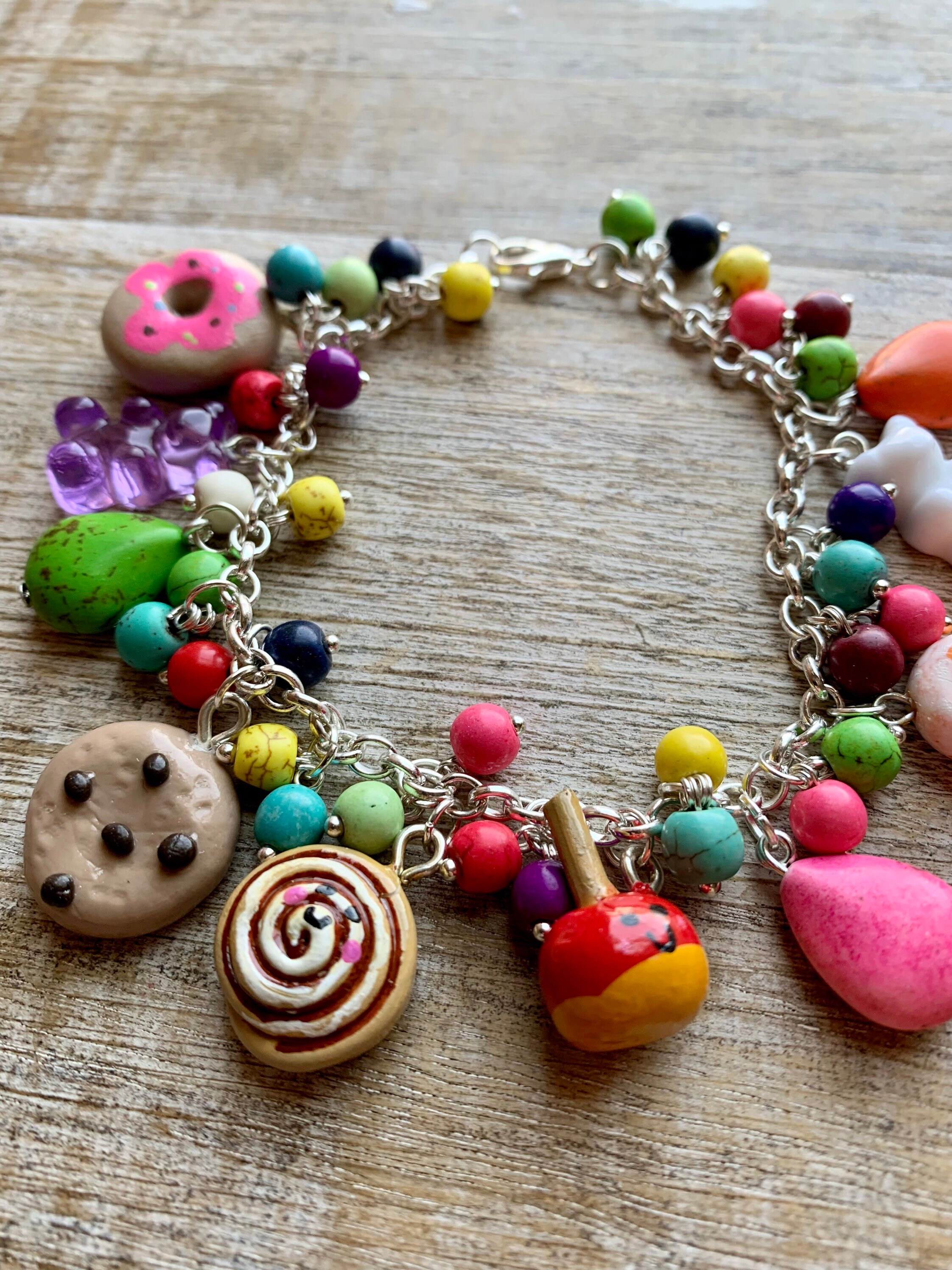 Kawaii Food Charm Bracelet Donut Junk Food Bracelet Clay Charm Bracelet ...