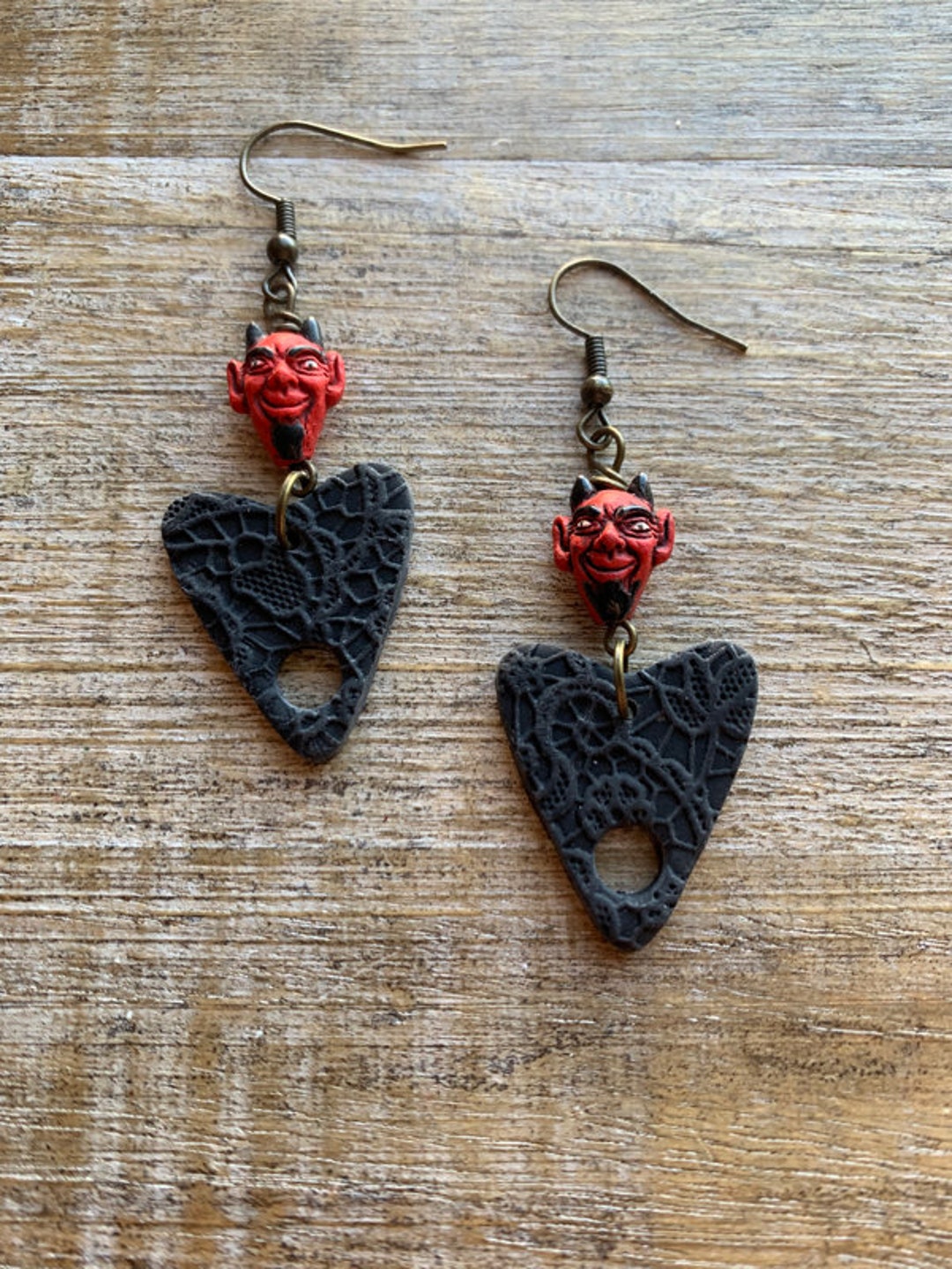 Devil Earrings Satan Lace Ouija Ceramic Satan Earrings Evil Devil Clay ...
