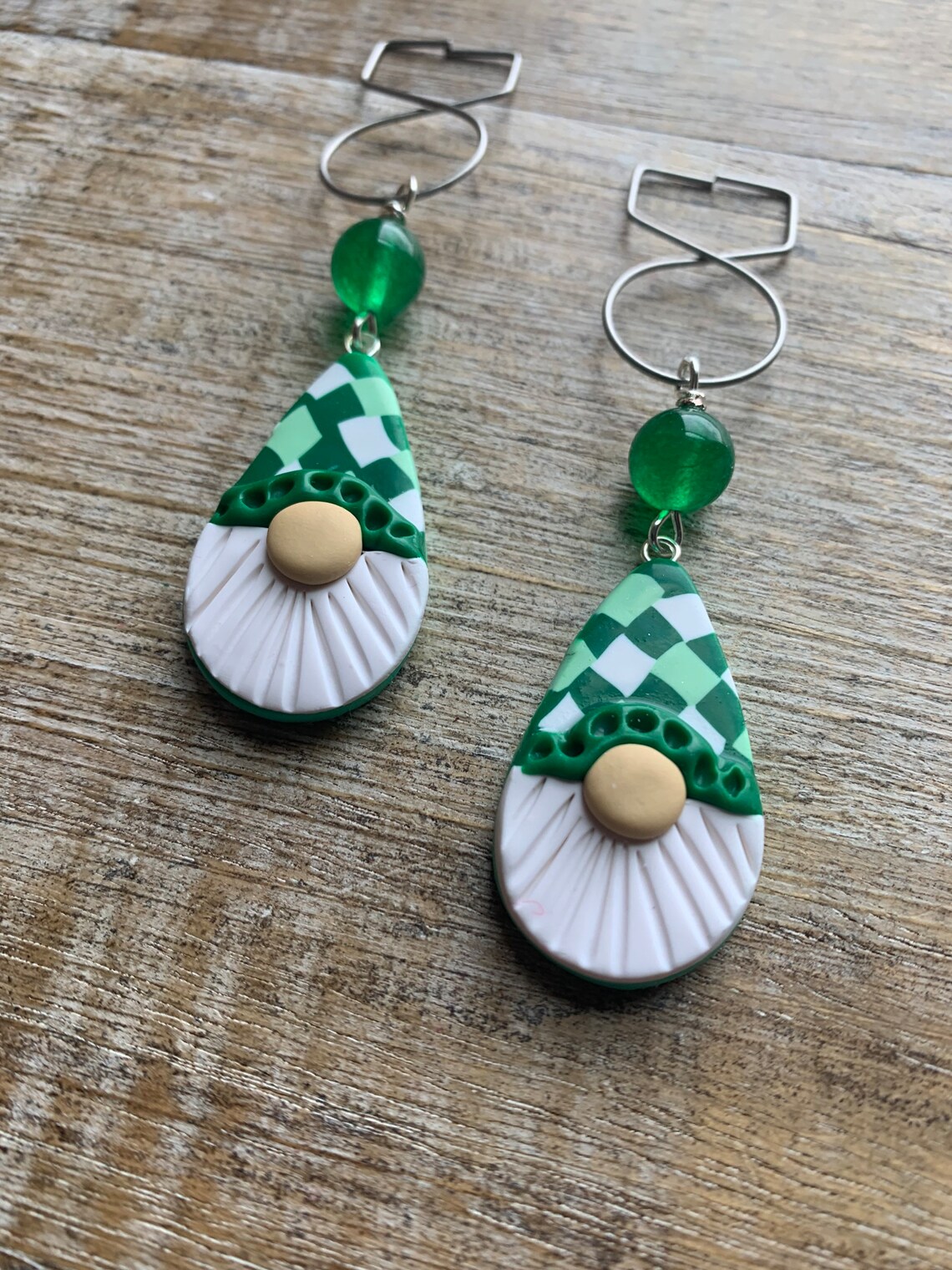 Gnome Plaid Tunnel Gauge Earrings Clay Gnome Ear Weights Green Santa ...