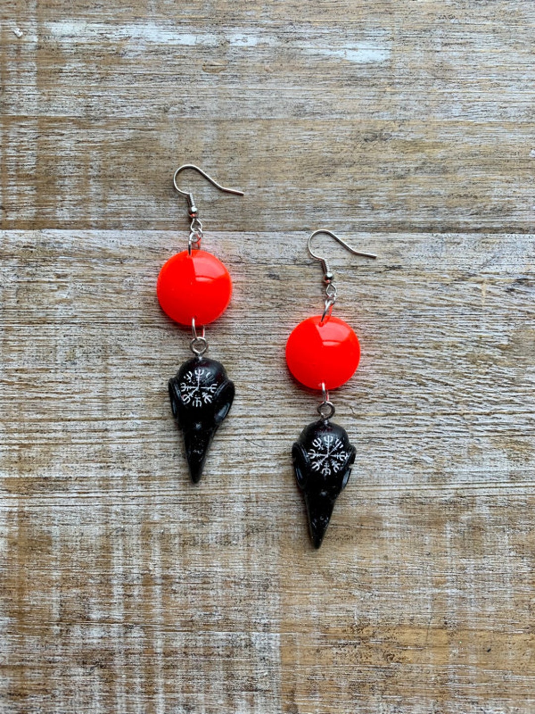 Raven Earrings Pentagram Earrings Moon Crow Viking Helm of Awe Gothic ...