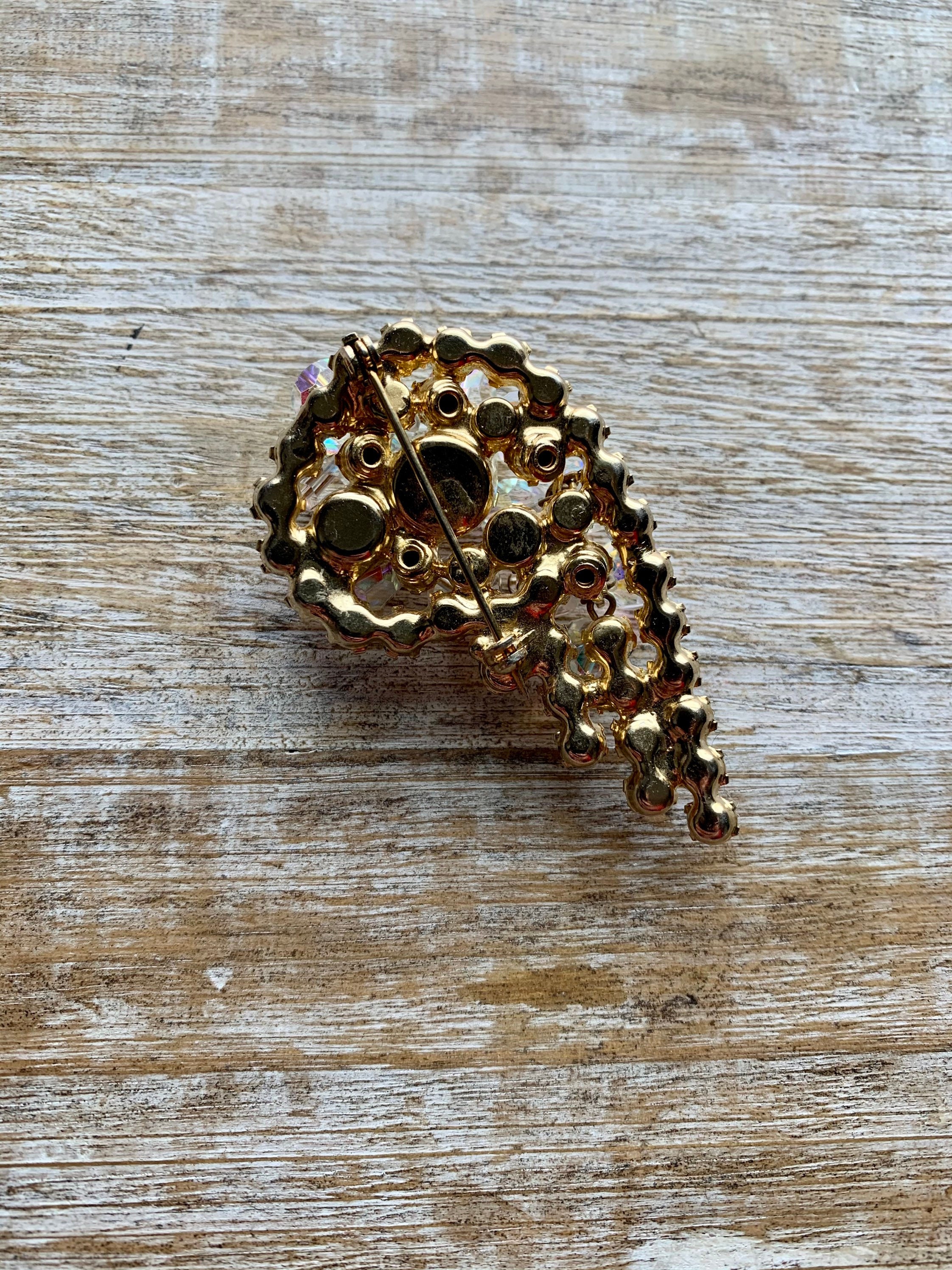 Aurora Borealis Vintage Pin Rhinestones AB Gold Tone | Etsy