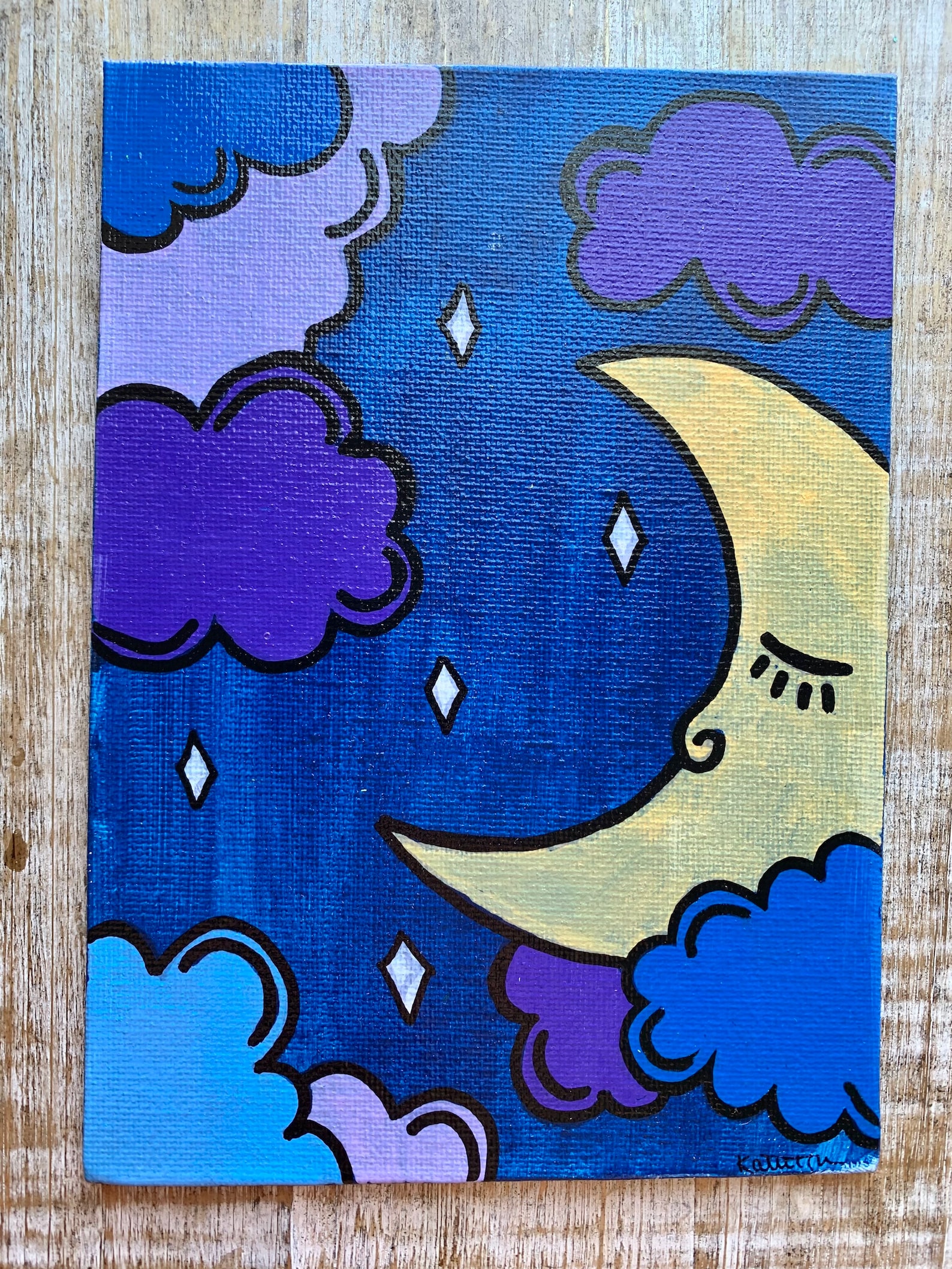 Trippy Moon Painting Acrylic Mod Painting Crescent Moon Paint Marker ...