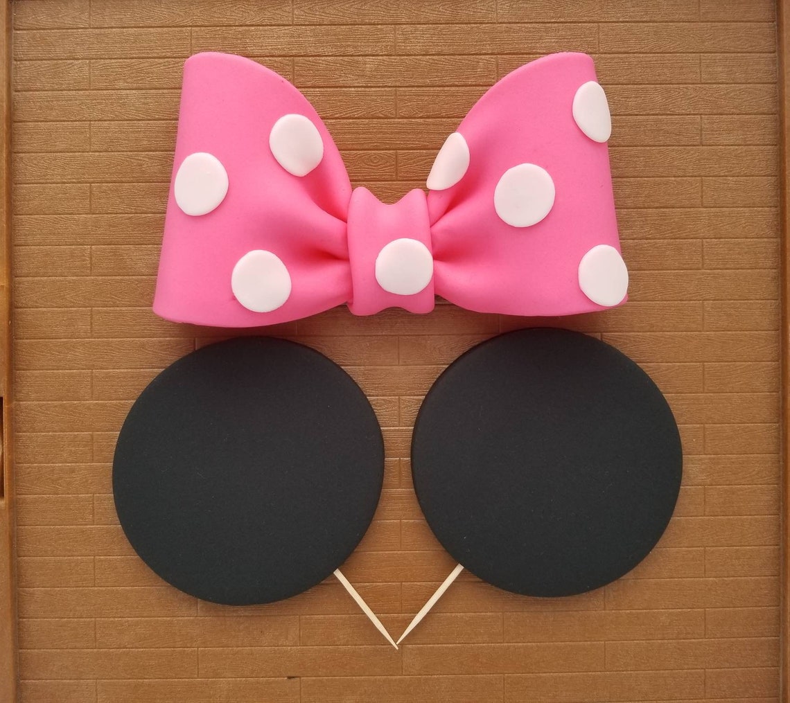Edible Fondant Bow and Ears Cake Topper Hot Pink - Etsy
