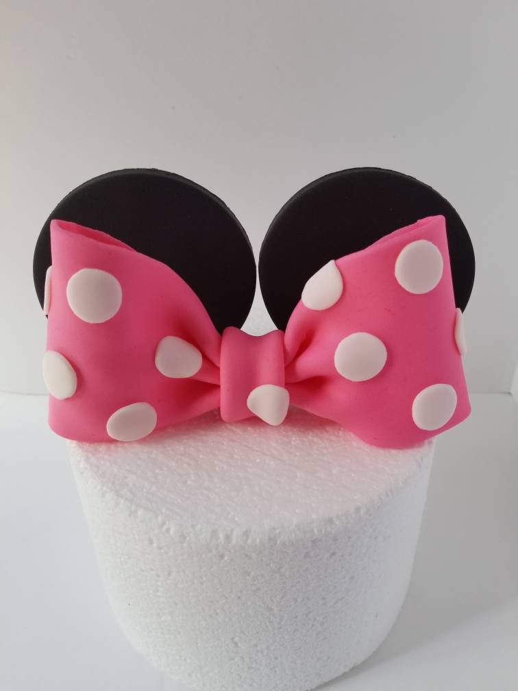 Edible Fondant Bow and Ears Cake Topper Hot Pink - Etsy