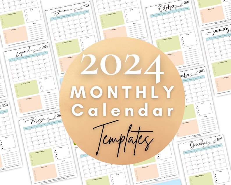 Dated 2024 Monthly Calendar Goal Setting Printable, Minimalist Monthly ...