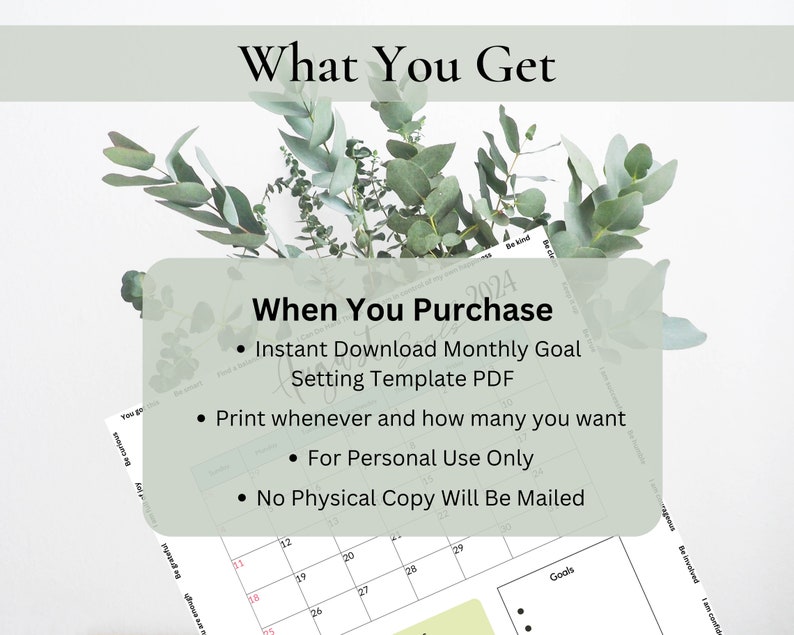 Dated 2024 Monthly Calendar Goal Setting Printable, Minimalist Monthly ...