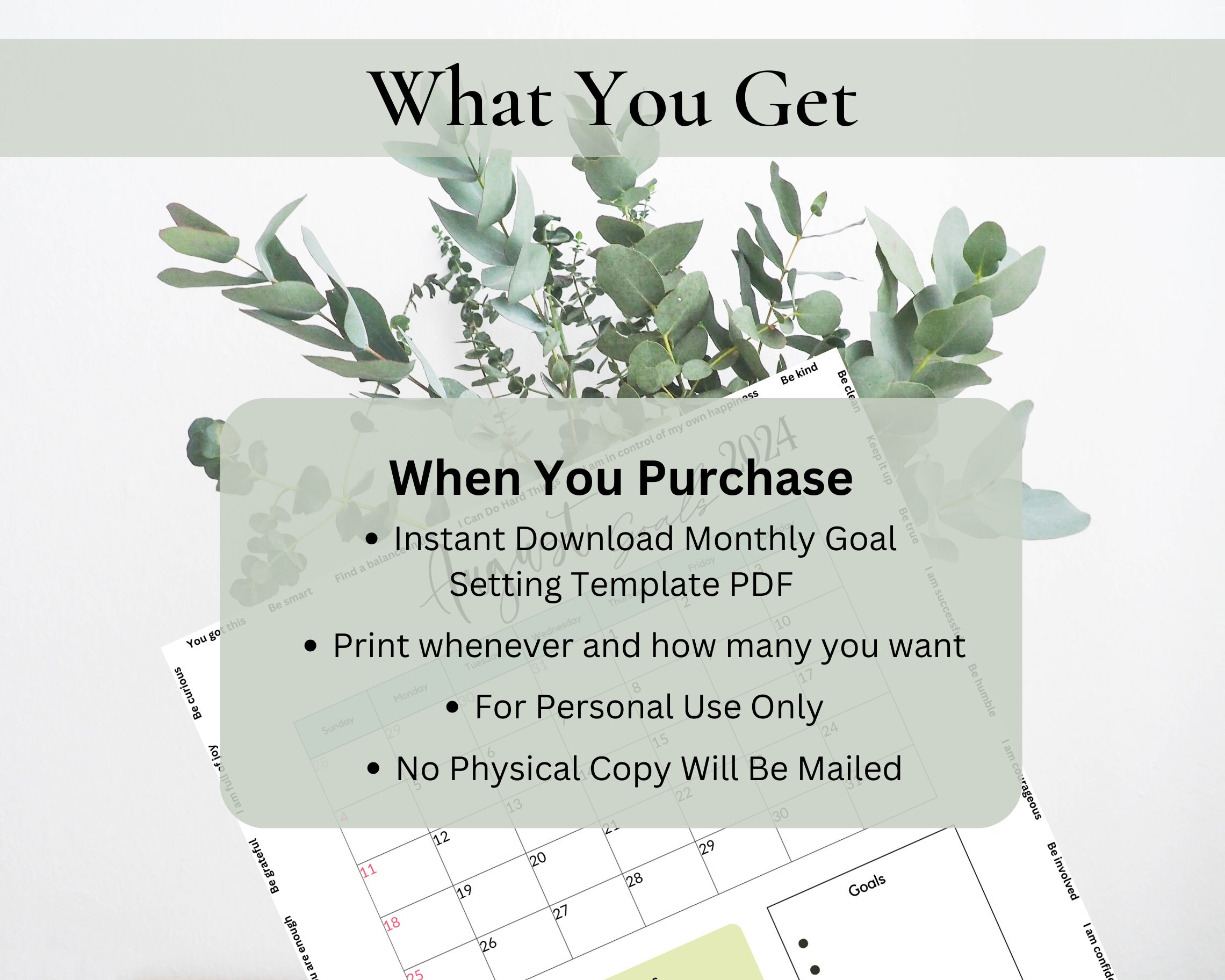 Dated 2024 Monthly Calendar Goal Setting Printable, Minimalist Monthly ...