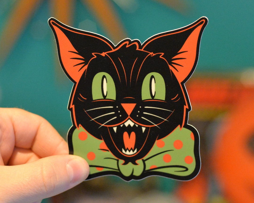 Retro Halloween Hooligan Black Cat Sticker - Etsy