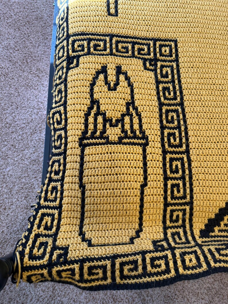 Egyptian God Anubis, Full Queen Size Bedspread, Overlay Mosaic Crochet ...