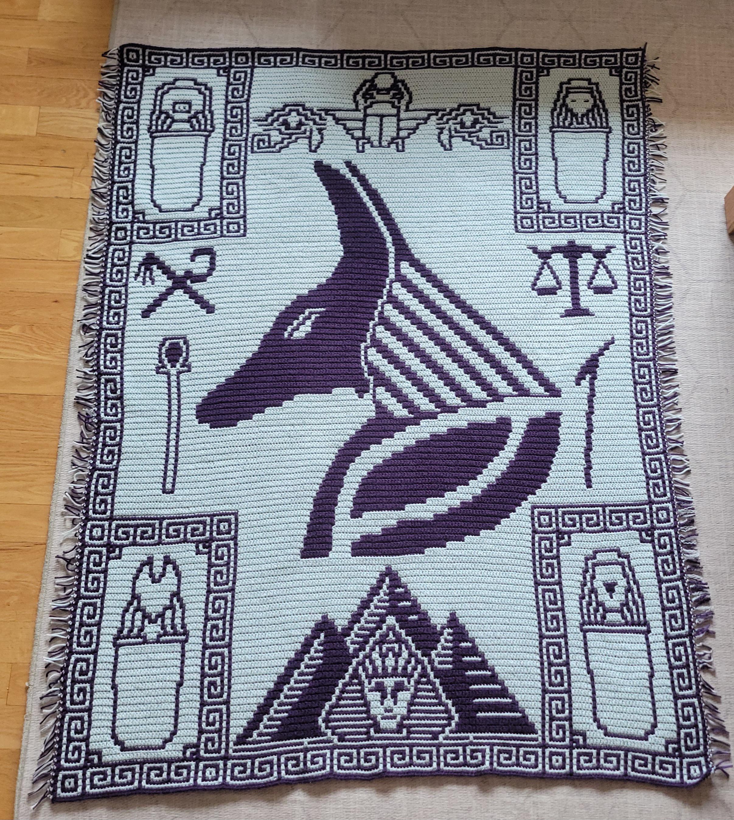 Egyptian God Anubis, Full Queen Size Bedspread, Overlay Mosaic Crochet ...