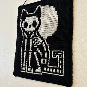 Overlay Mosaic Crochet Cat Skeleton With Moon Wall Hanging, Chart and ...