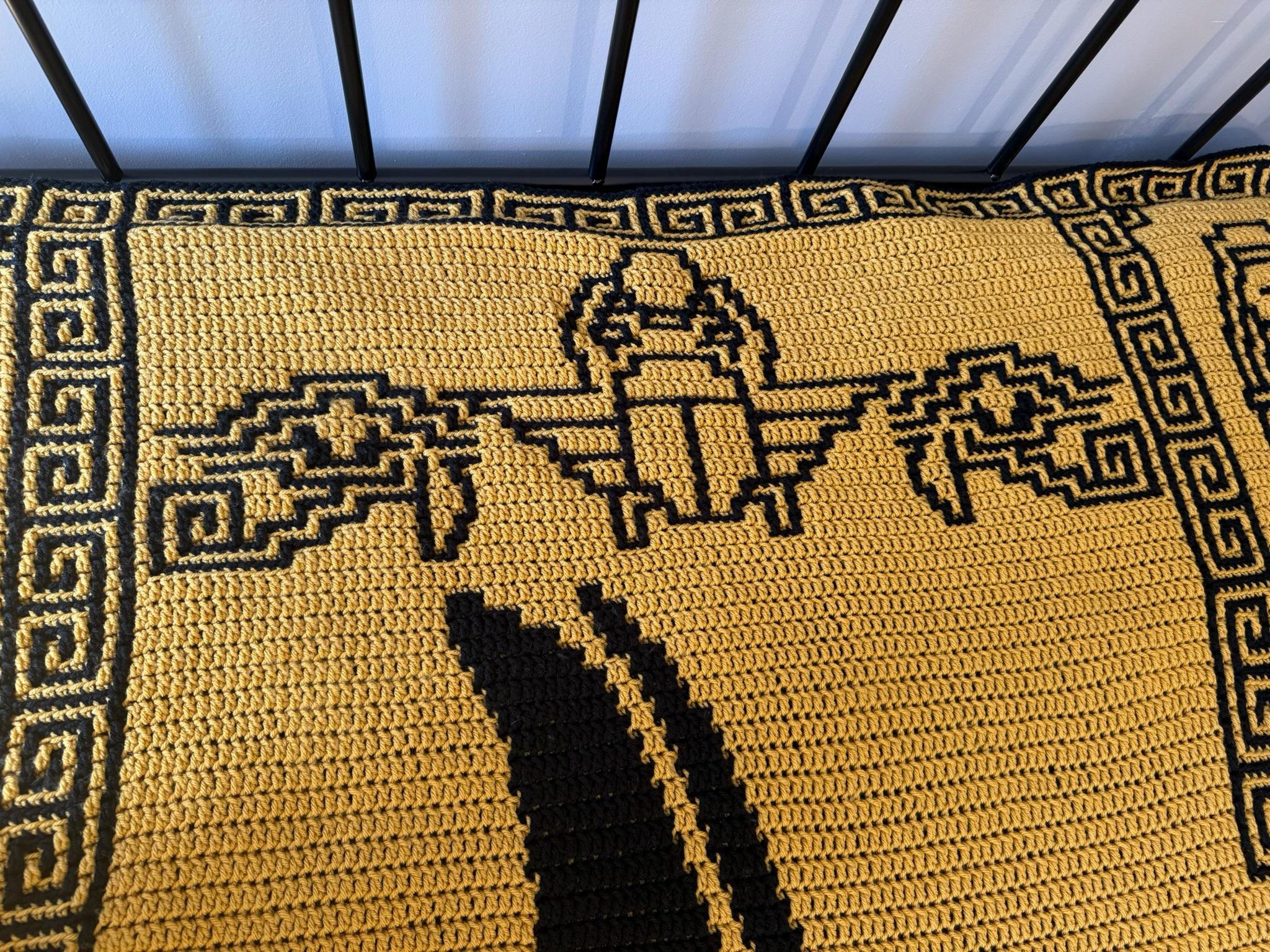 Egyptian God Anubis, Full Queen Size Bedspread, Overlay Mosaic Crochet ...