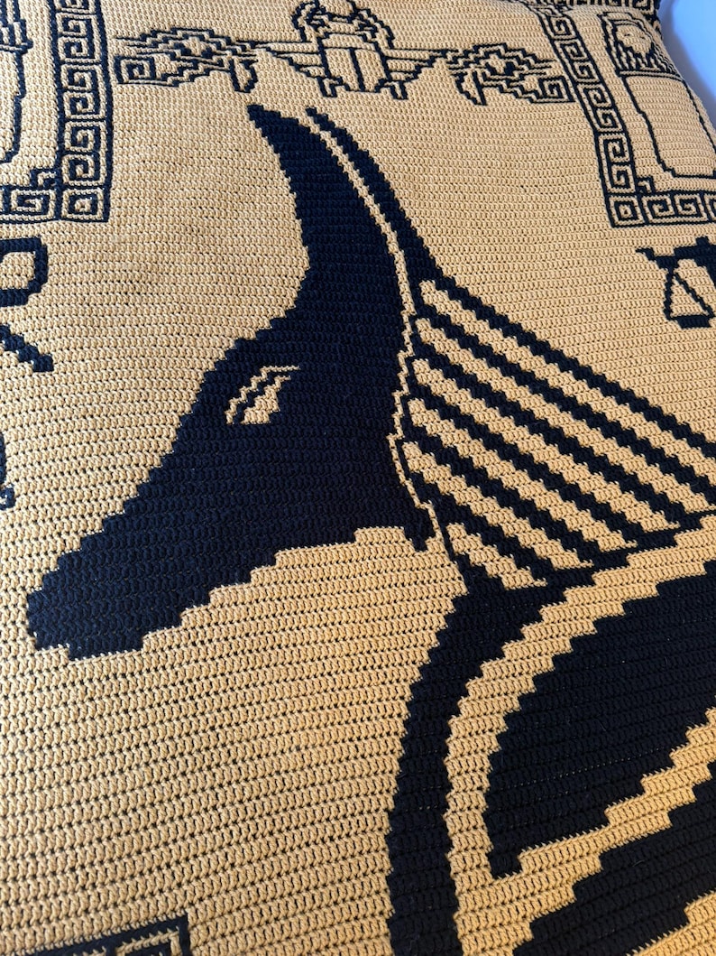 Egyptian God Anubis, Full Queen Size Bedspread, Overlay Mosaic Crochet ...