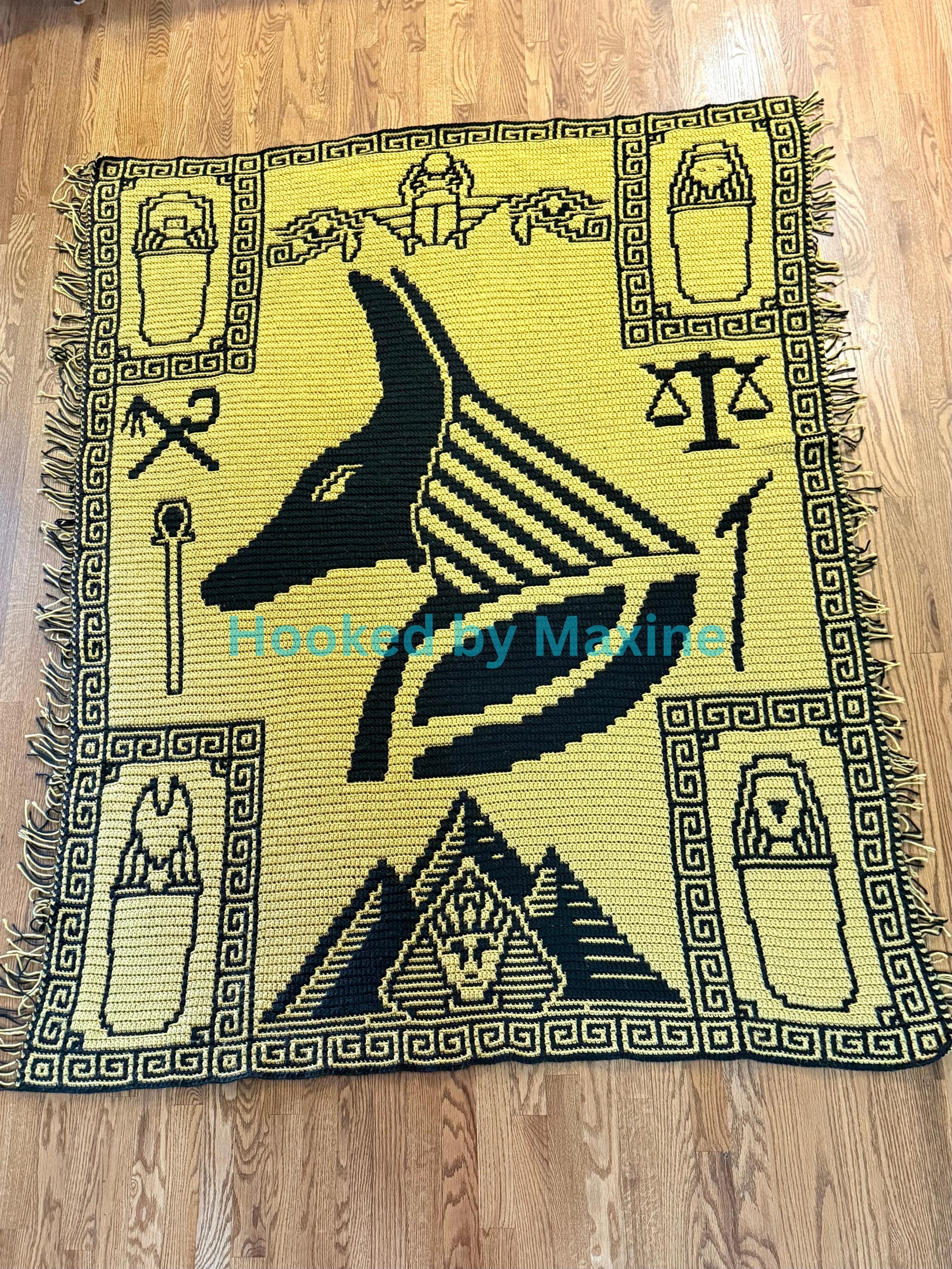 Egyptian God Anubis, Full Queen Size Bedspread, Overlay Mosaic Crochet ...