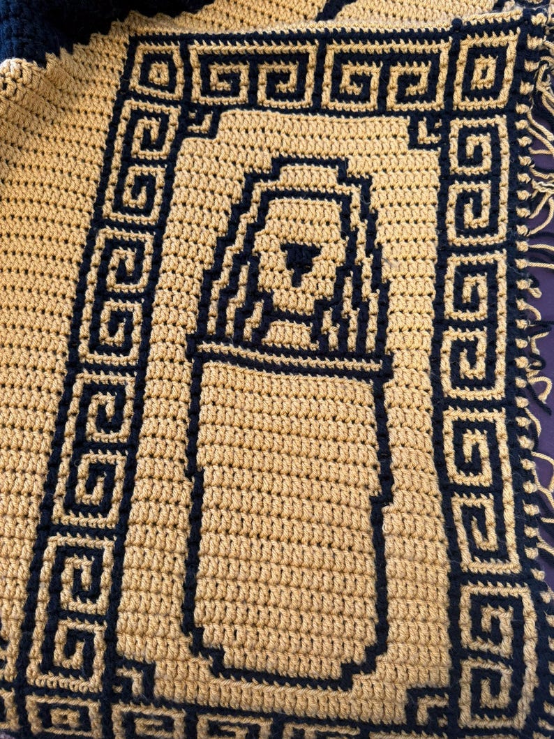 Egyptian God Anubis, Full Queen Size Bedspread, Overlay Mosaic Crochet ...