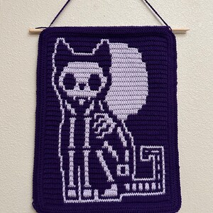 Overlay Mosaic Crochet Cat Skeleton With Moon Wall Hanging, Chart and ...