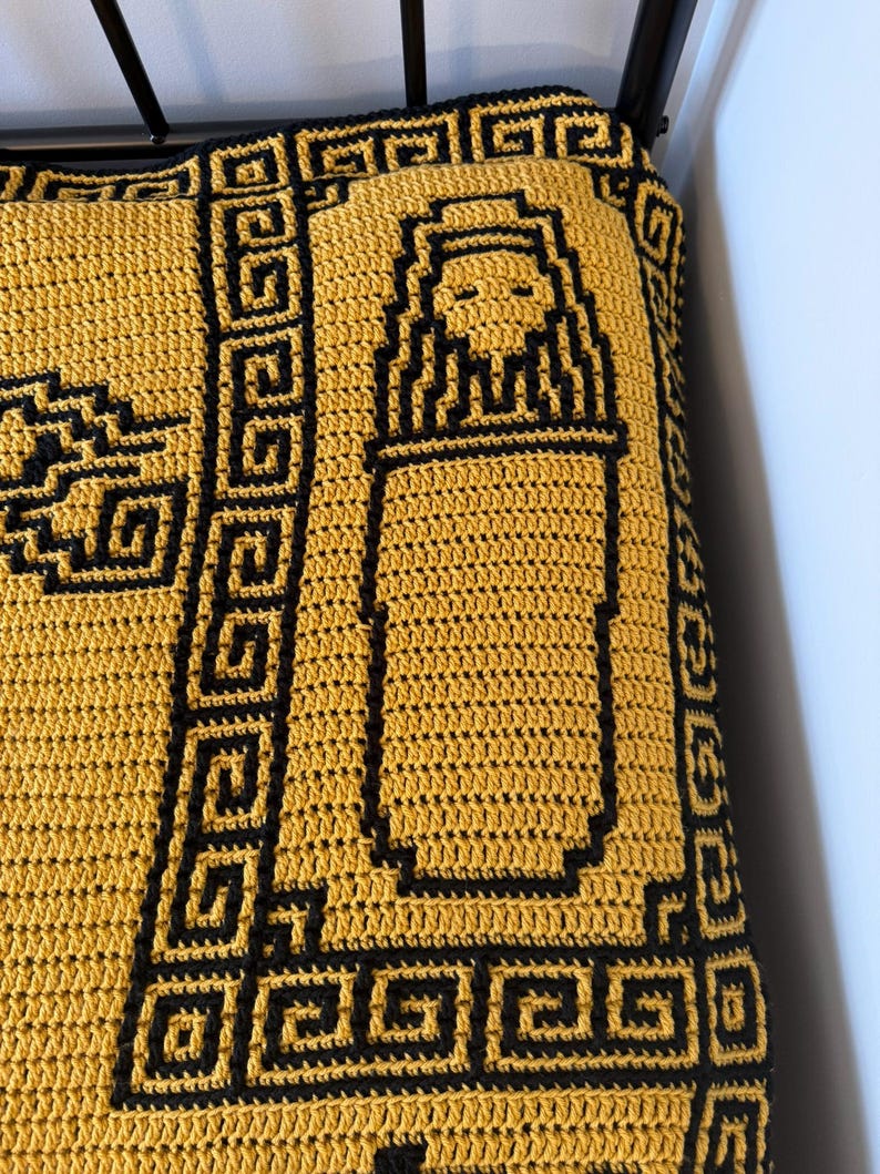 Egyptian God Anubis, Full Queen Size Bedspread, Overlay Mosaic Crochet ...