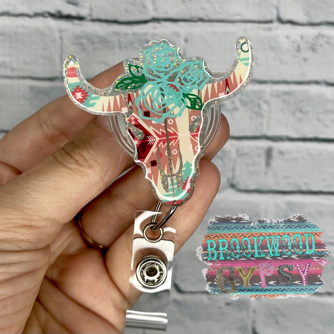 Aztec Print Bullskull Badge,aztec Print Badge Reel, Nurses Badge Reel ...