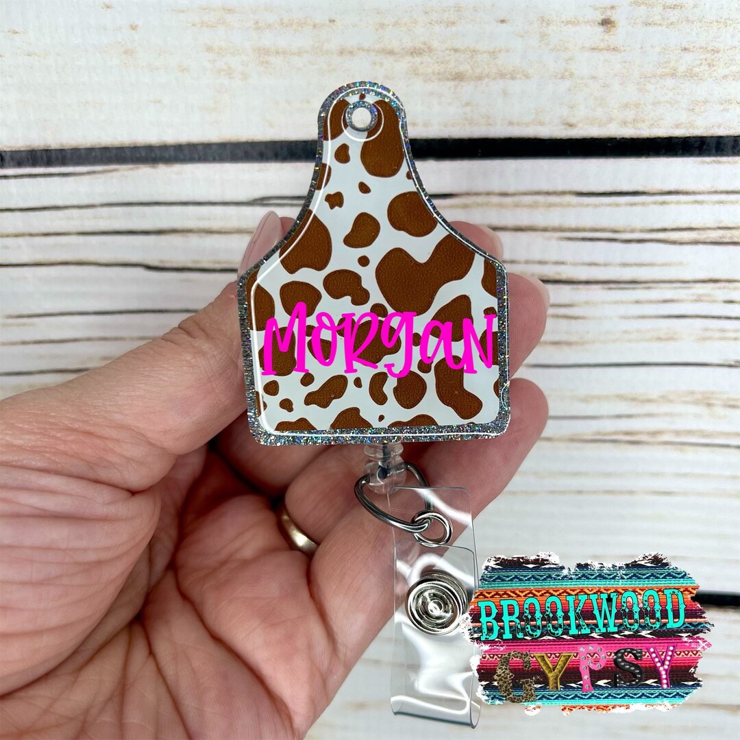 Cow Tag Badge Reel,cow Print,monogrammed,cow Tag,badge Reel,glitter ...