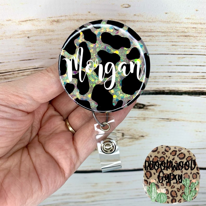 Cow Print Badge Reel-circle Badge Reel-cow Print-western Badge - Etsy