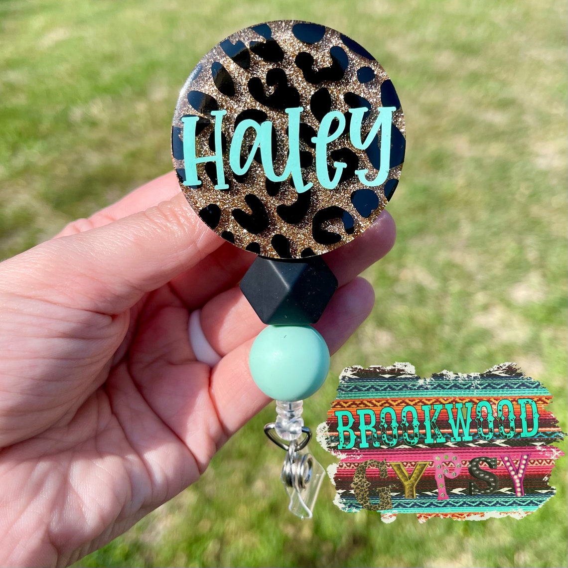 Round Leopard Badge Reelpersonalized Badge Reelmonogram - Etsy