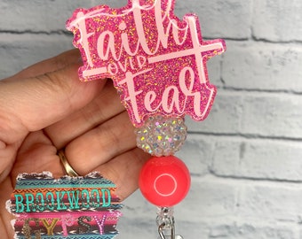 Religious Badge Reel Faith Over Fear Cross Medical Badge - Etsy