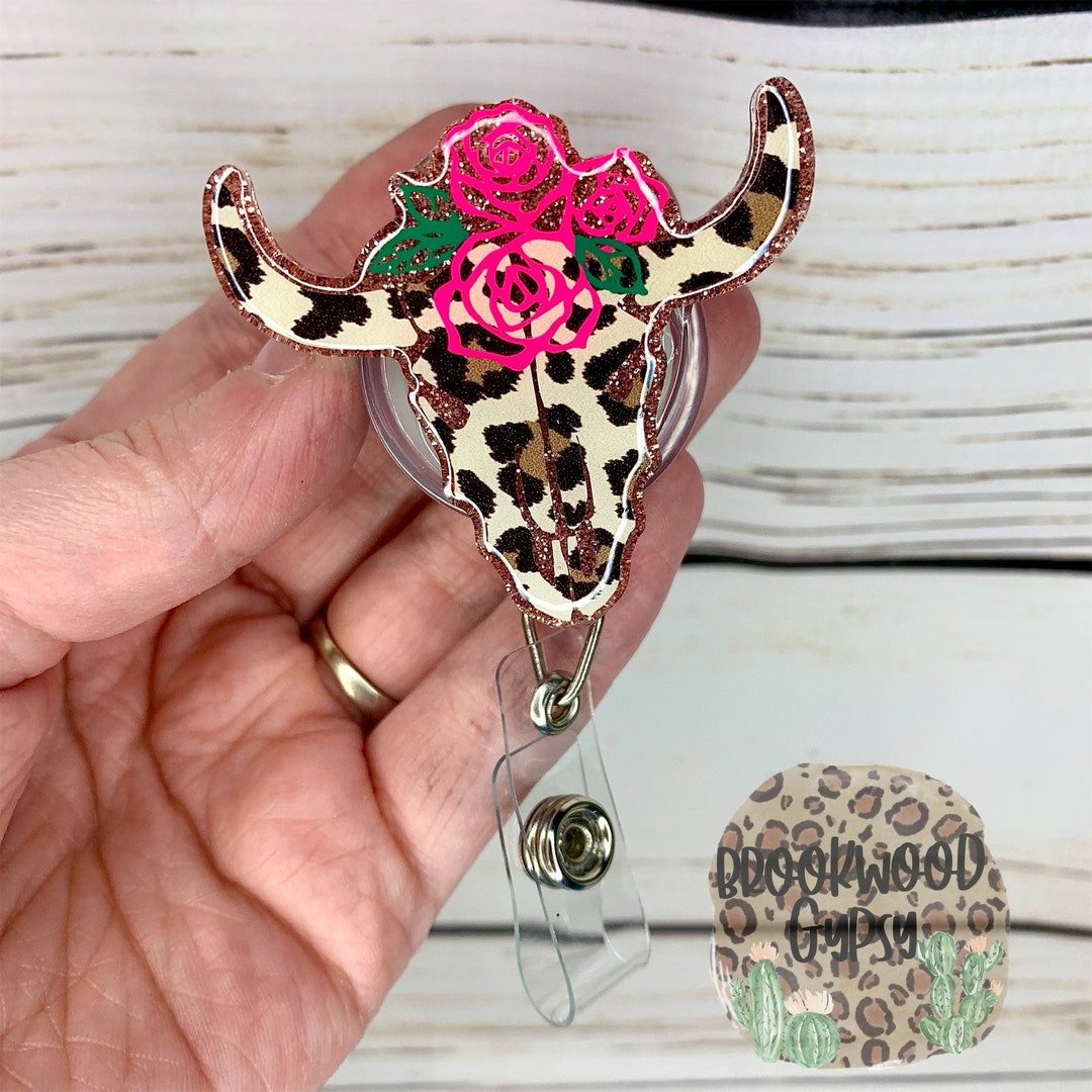 Leopard Bullskull Badge,leopard Badge Reel,glitter Badge Reel,nurses ...