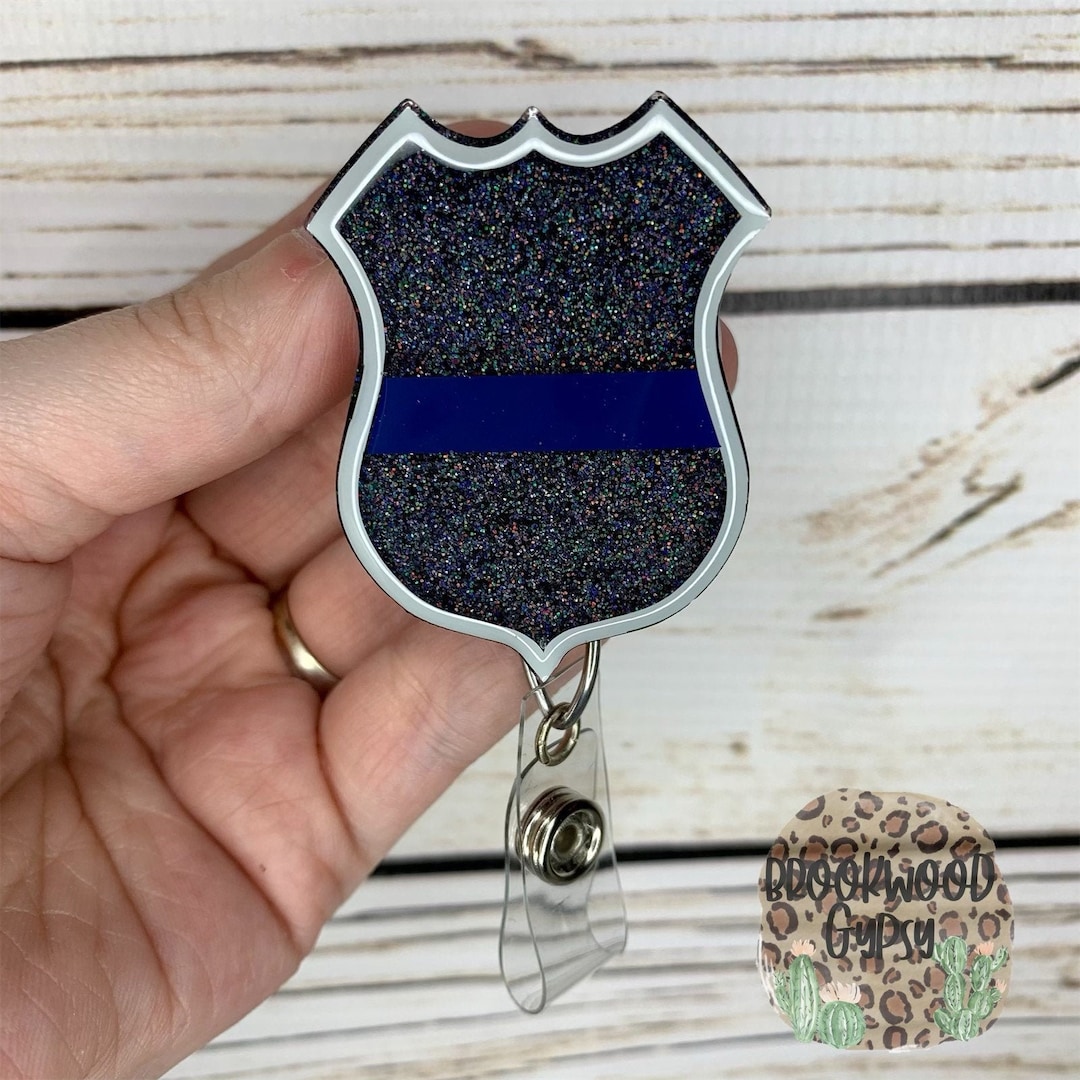 Police Badge Reel-glitter Badge Reel-badge Holder-police-back the Blue ...