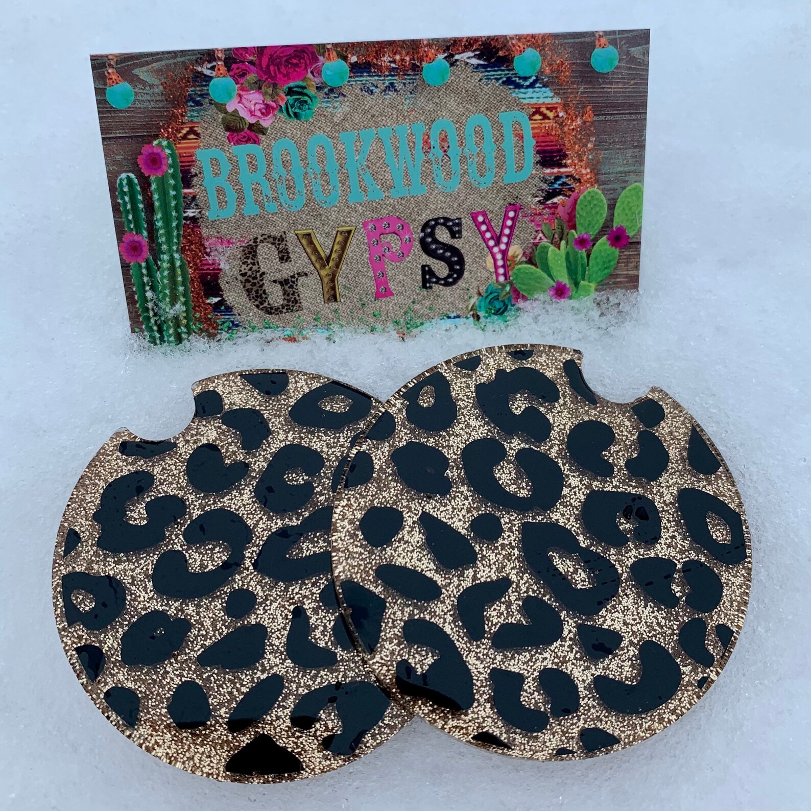 Leopard Print Car Coasters-glitter Car Accessories-leopard Car - Etsy