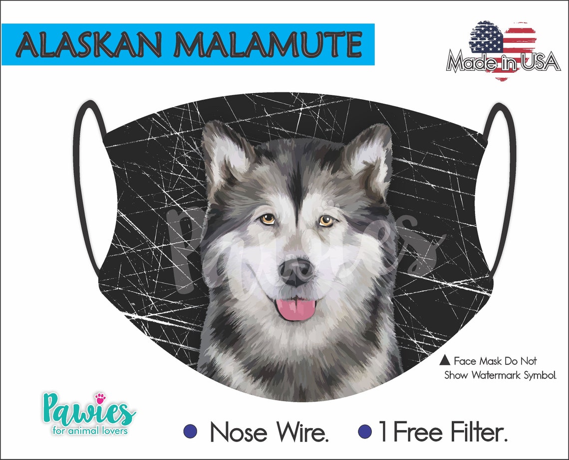 Alaskan Malamute Face Mask Made in USA Filter Pocket 1 | Etsy